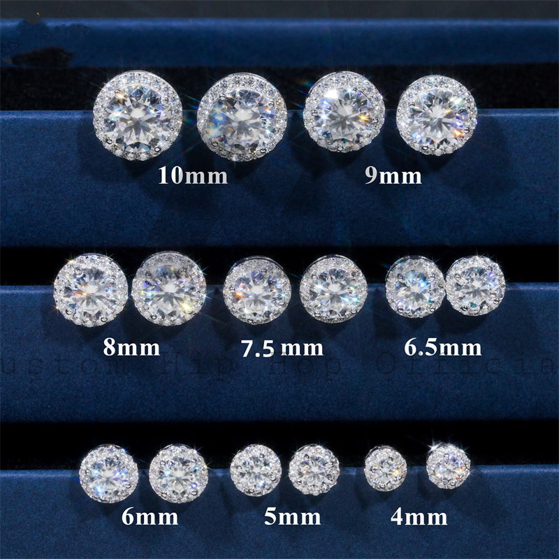 Screw Back S925 4MM to 10MM Halo Moissanite Diamond Style Earrings Wit