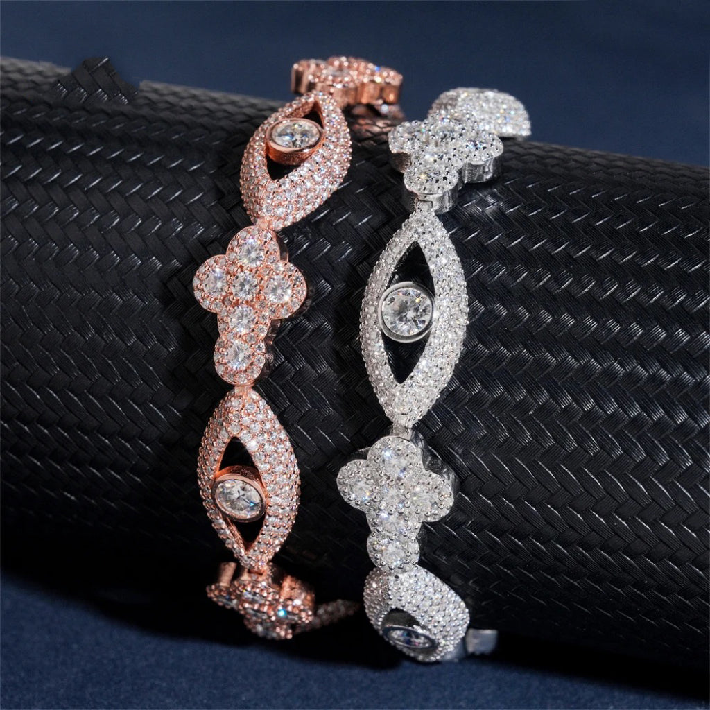 13MM Evil Eye Mix Clover Link Bracelet For Men Iced Out Moissanite Dia