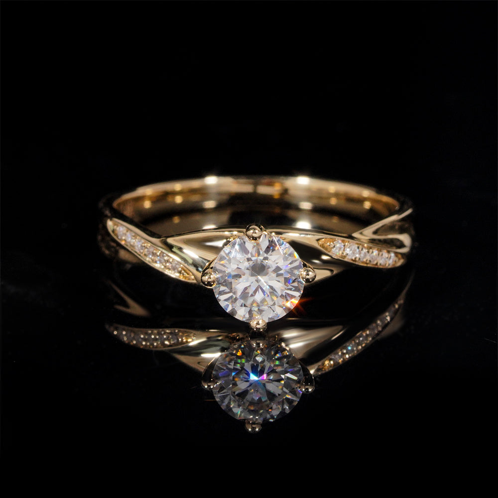 Gra Certificated 1CT 14K Real Yellow Gold Moissanite Diamond Wedding R