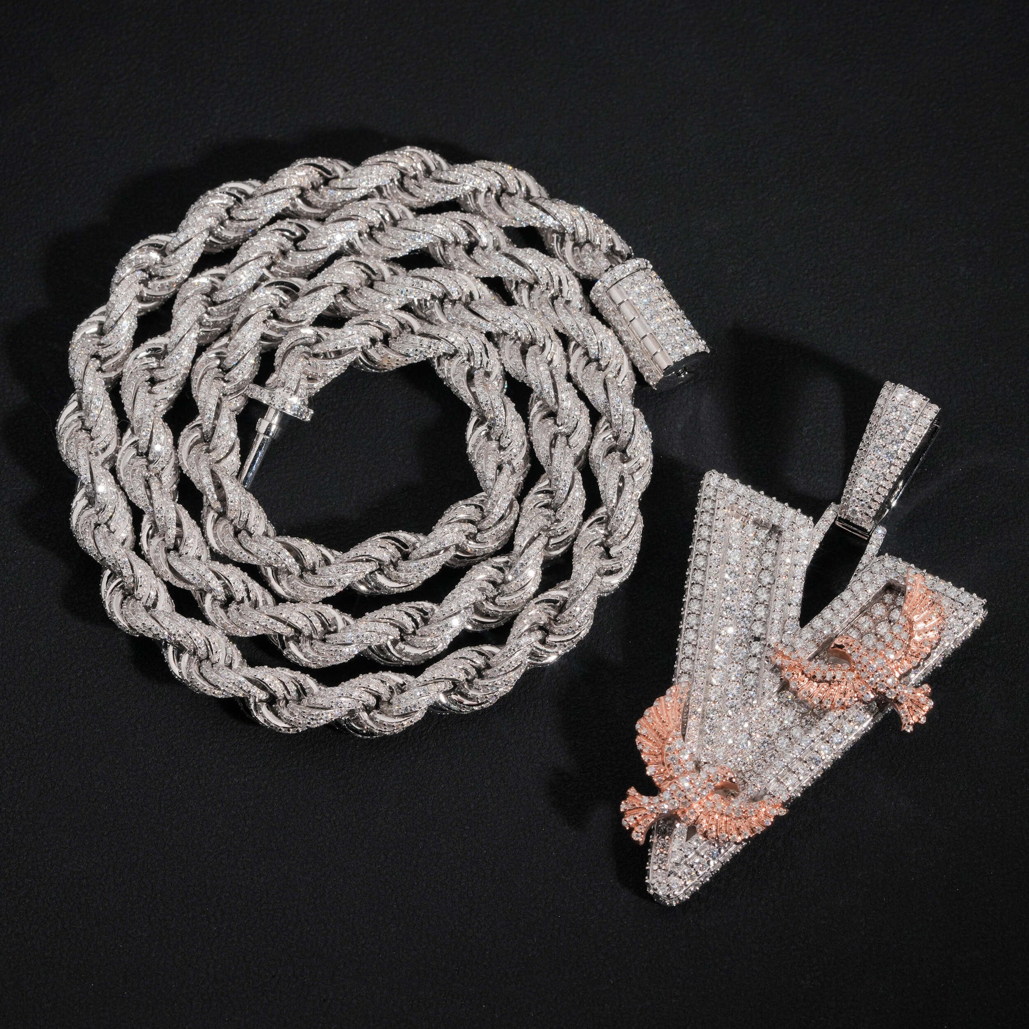 Iced Out Rose Gold Two Tone Custom Made Initial V Letter Initial Penda