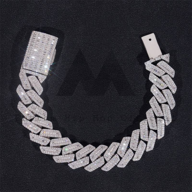 Buss Down Hip Hop 18MM Moissanite Diamond Baguette Cut Cuban Link Brac