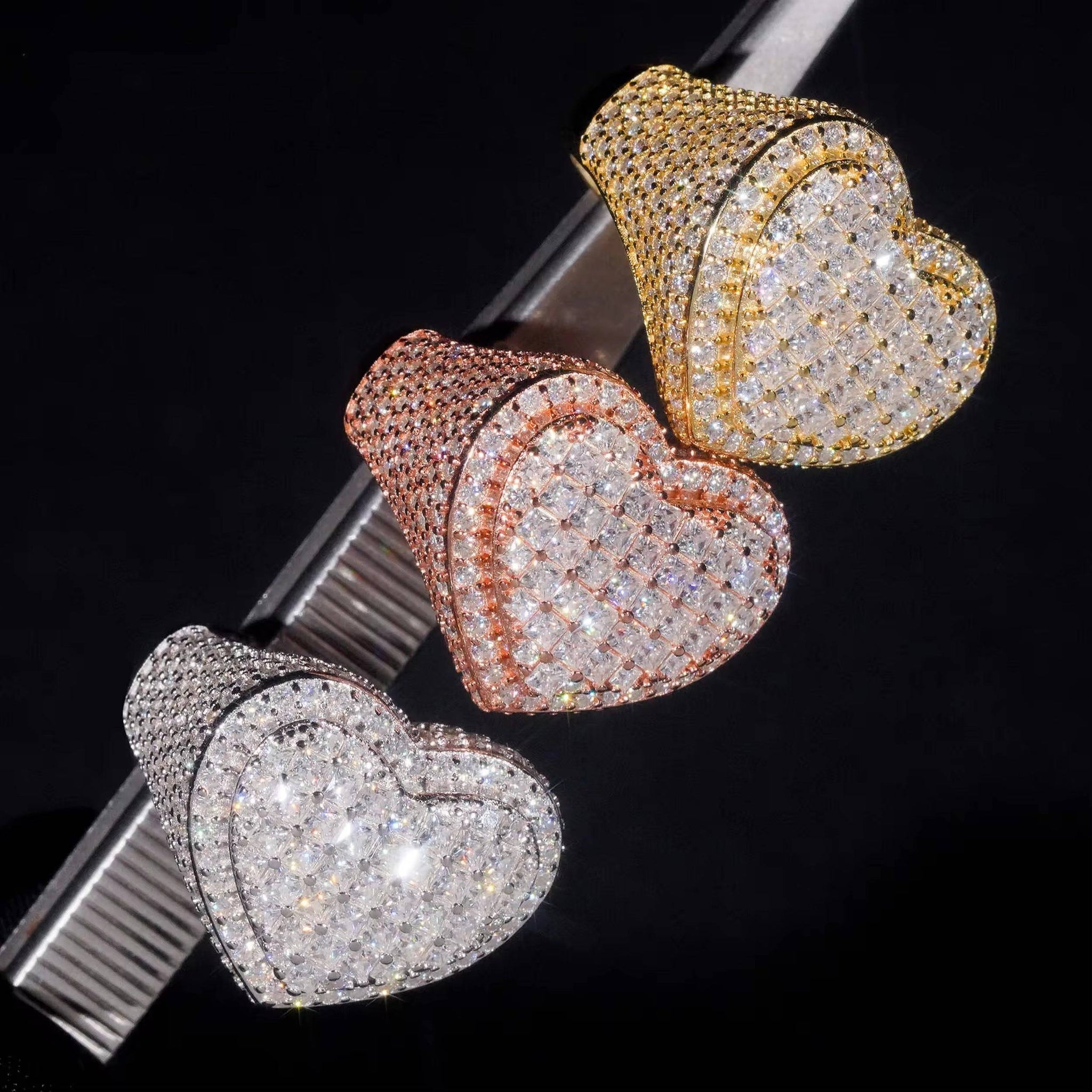Buss Down Hip Hop Men Jewelry Princess Cut Heart Shaped Moissanite Rin