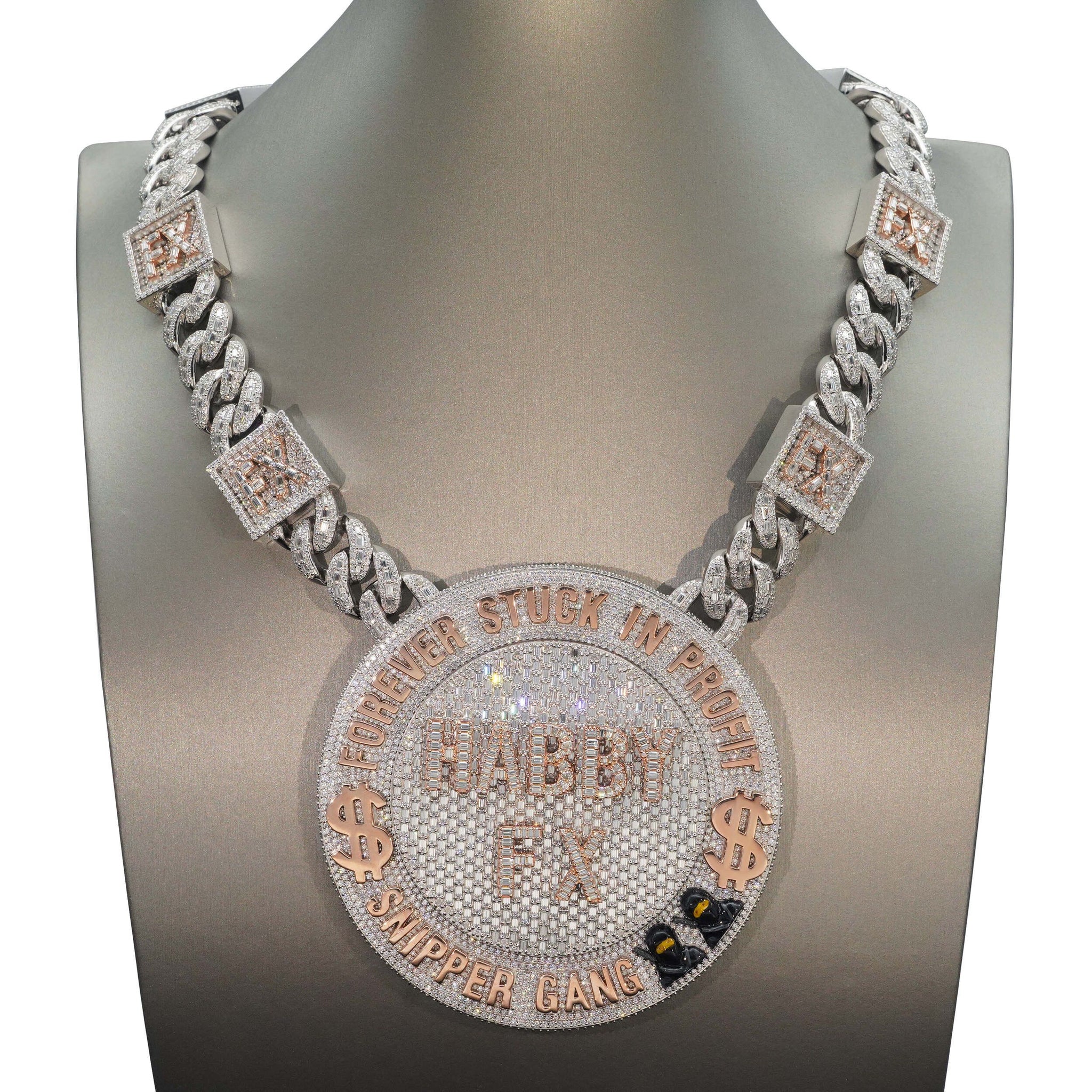 3inch Rotating Pendant Witch Attached Chain Set VVS Moissanite Solid S