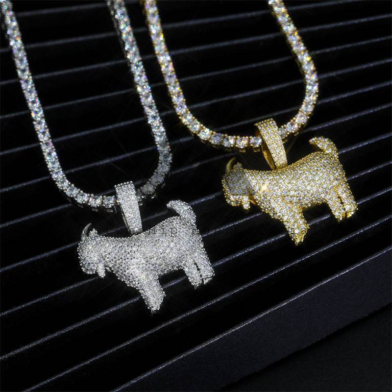 Hip Hop Iced Out Goat Pendant Fit For 3MM Tennis Chain Moissanite Pass