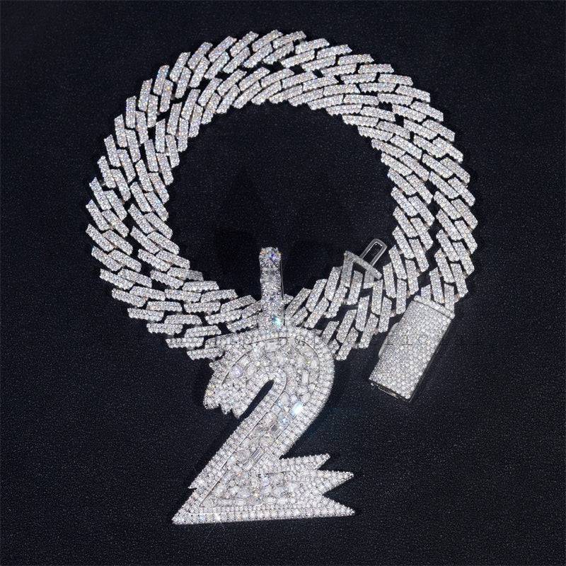 Fancy Cut VVS Moissanite Diamond Number 2 Pendant Fit For 10MM Cuban C